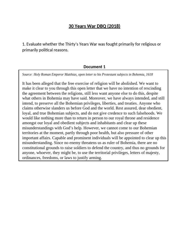 culver-30-years-war-dbq | PDF | Catholic Church | Calvinism