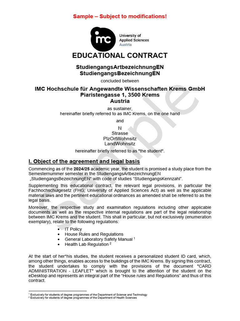 Educational Contract Sample | PDF | Fee | Justice