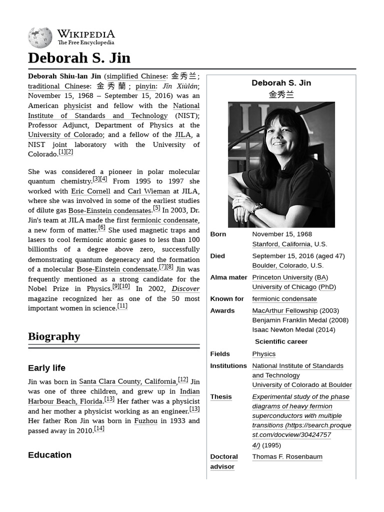 Deborah S. Jin | PDF | Phases Of Matter | Theoretical Physics