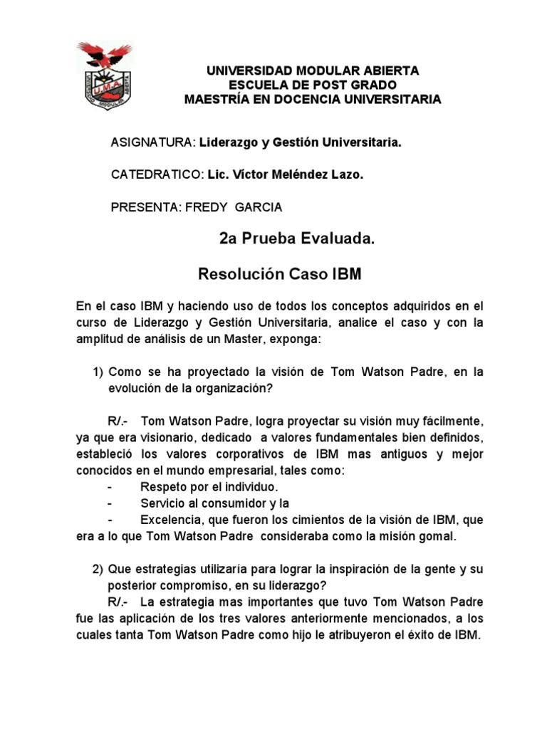 Examen de Liderazgo Ibm. | PDF | Recursos humanos | Liderazgo Examen de Liderazgo Ibm. | PDF | Recursos humanos | Liderazgo