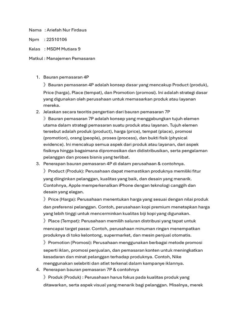 Manajemen pemasaran (uas) | PDF