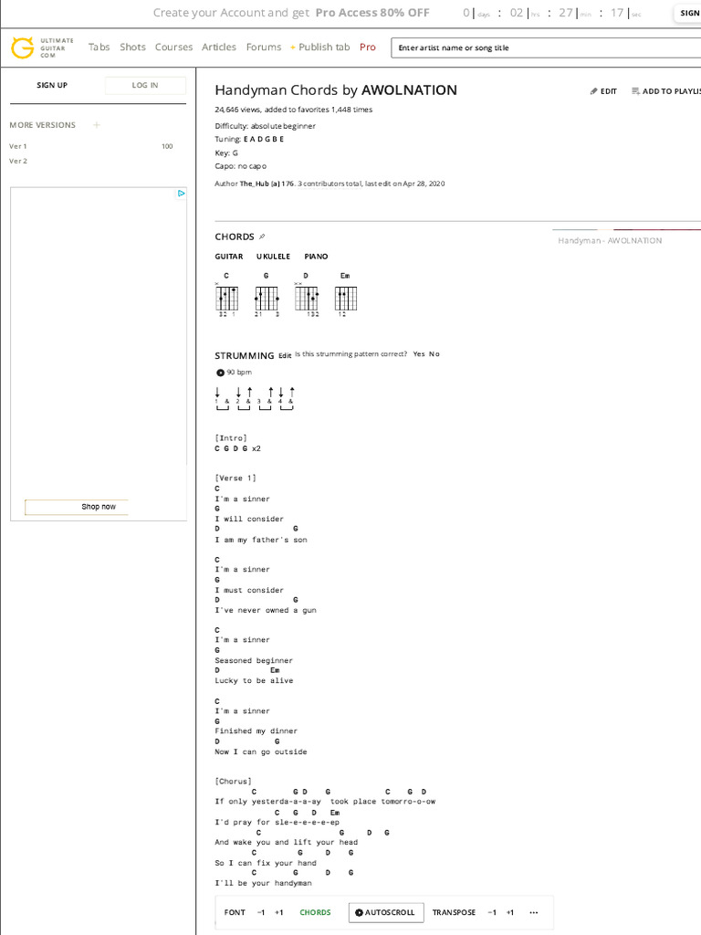 HANDYMAN CHORDS by AWOLNATION @ Ultimate-Guitar.Com | PDF | Guitars ...