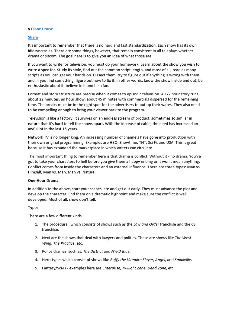 Tv formats | PDF | Screenplay