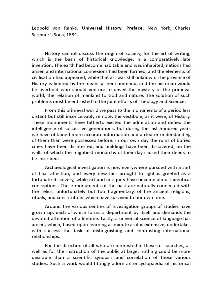 RANKE, Leopold Von. Prefácio - Universal History | PDF | Liberal Arts Education