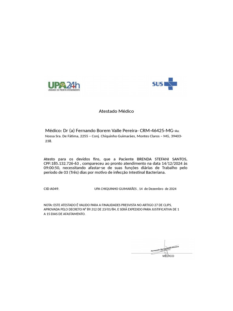 atestado UPA Stefani | PDF