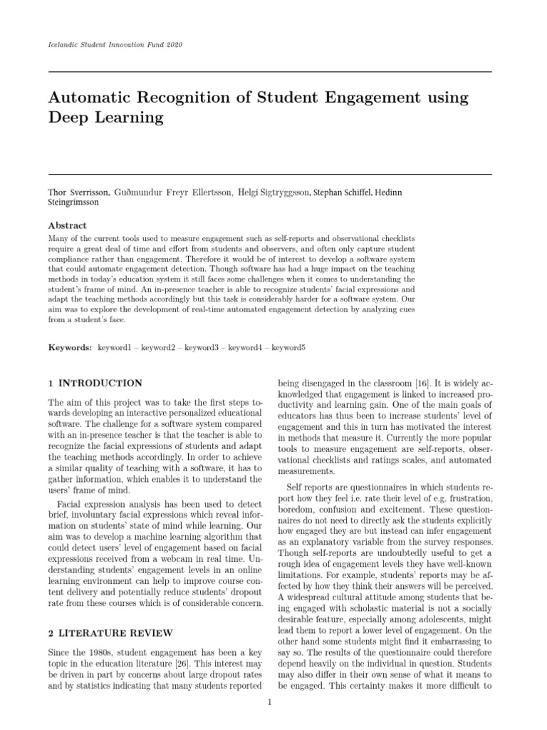 Automatic Recognition of Student Engagement Steingrimsson - 2020 - B (2408) | PDF | Cognitive ...