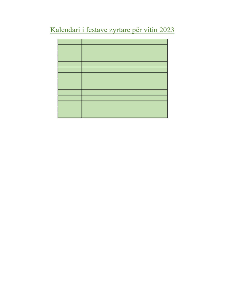 Kalendari I Festave Zyrtare Për Vitin 2023 | PDF