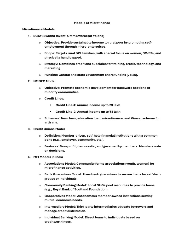 Models of Microfinance | PDF | Microfinance | Financial Inclusion
