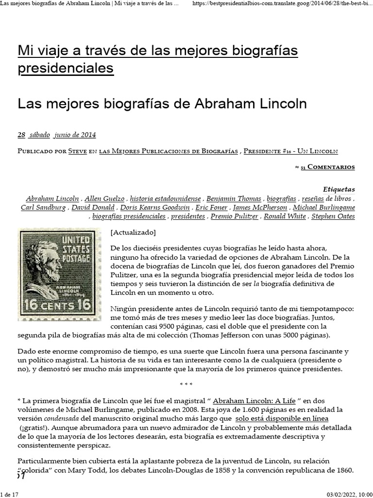 Las Mejores Biografías de Abraham Lincoln | PDF | Abraham Lincoln ...