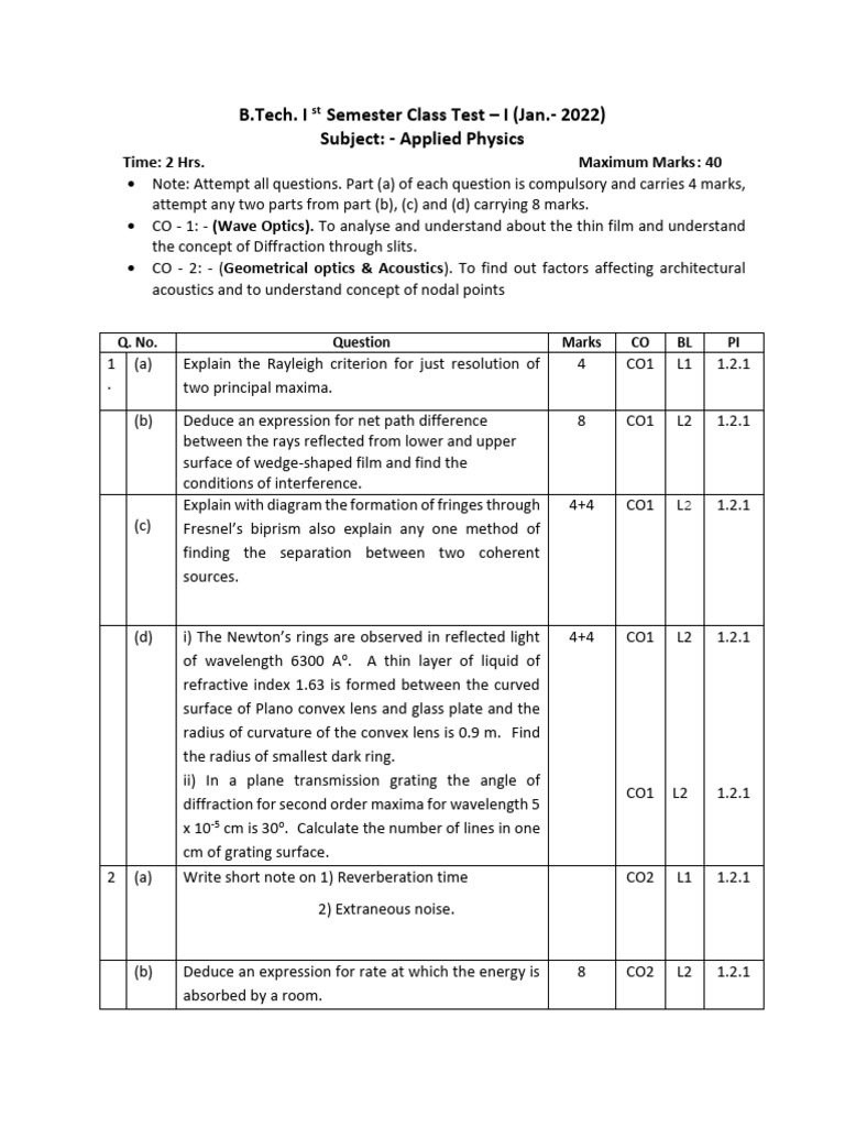 Physics question | PDF | Diffraction | Optics