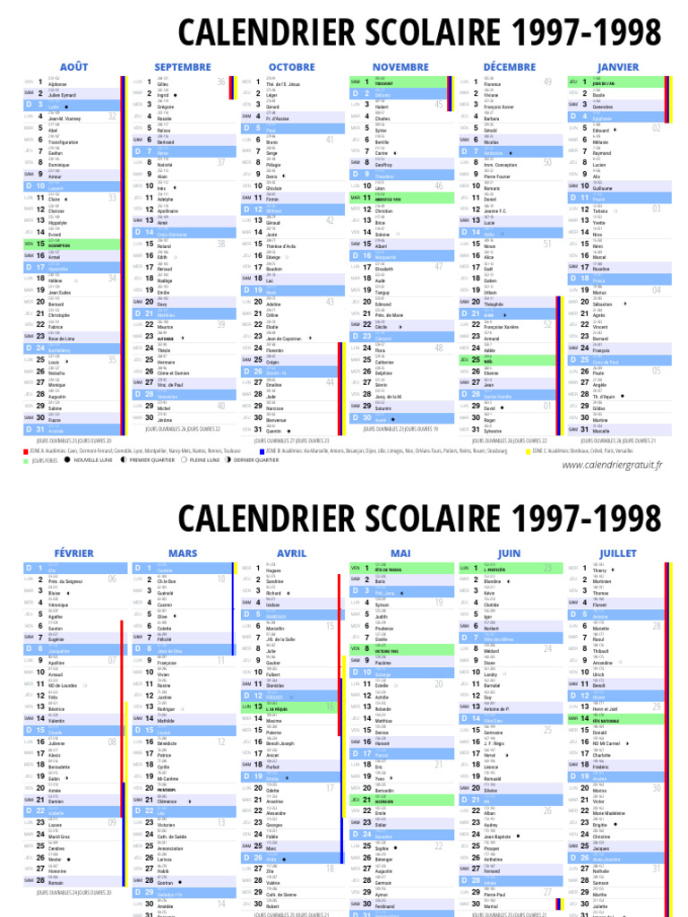 Calendrier Scolaire 1998 | PDF