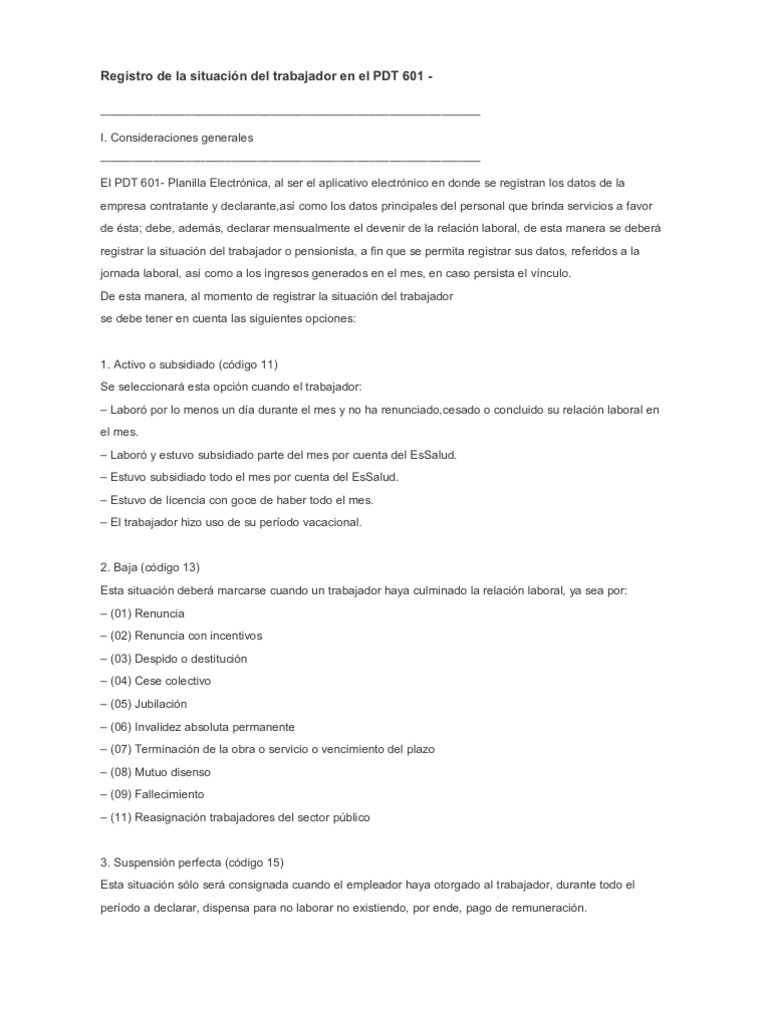 Registro de La Situación Del Trabajador en El PDT 601 | PDF | Derecho ...