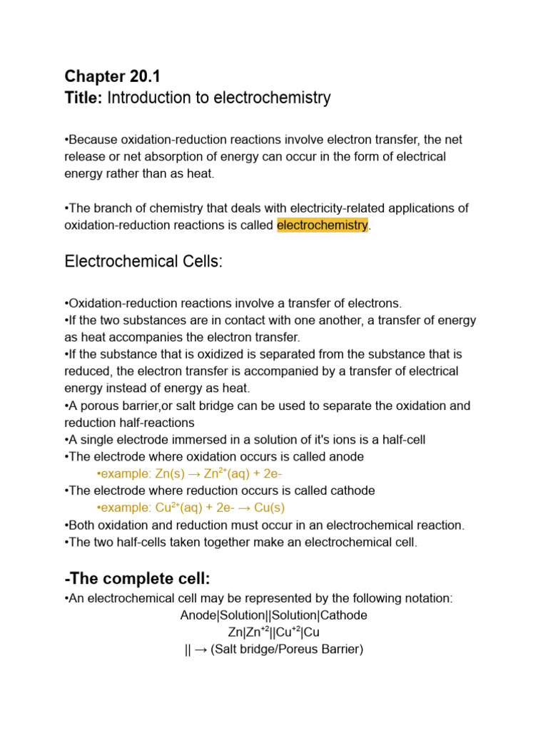 Chemistry Chapter 20 | PDF