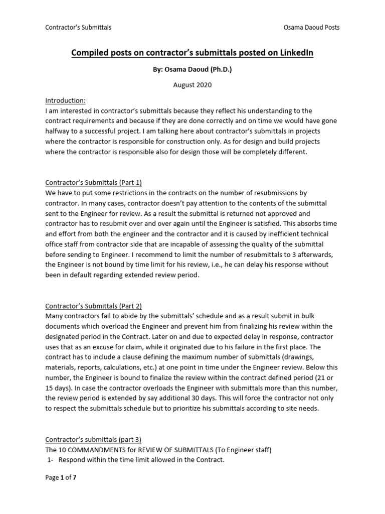 Contractor's Submittals Best Practices | PDF | Specification (Technical Standard)