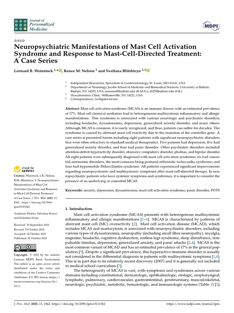 Neuropsychiatric Manifestations of Mast Cell Activ | PDF | Mental ...