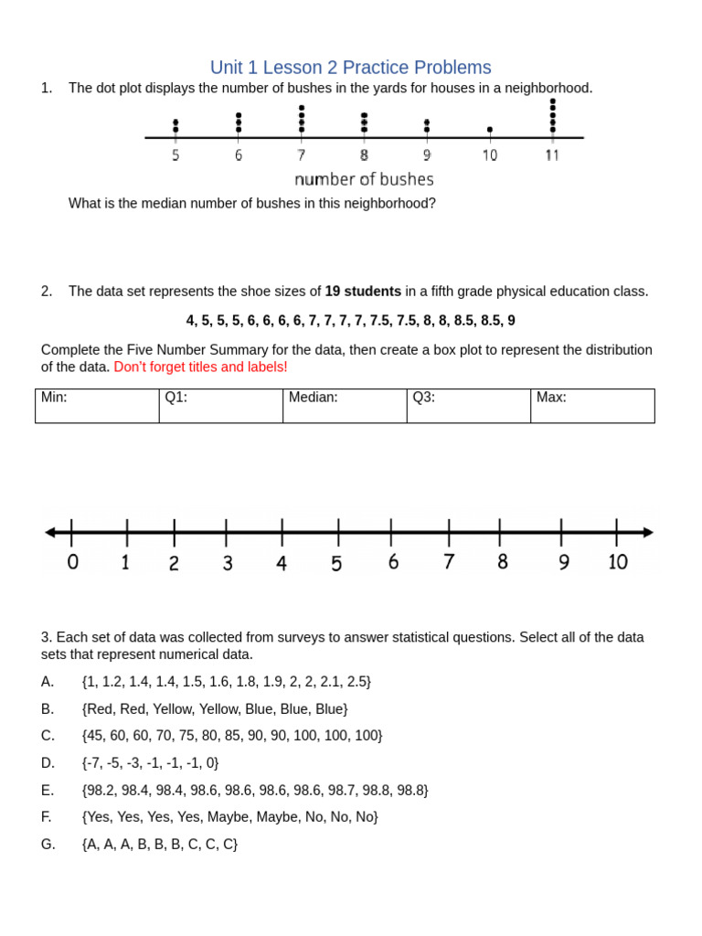 Unit 1 Lesson 2 Practice Problems - Google Docs | PDF