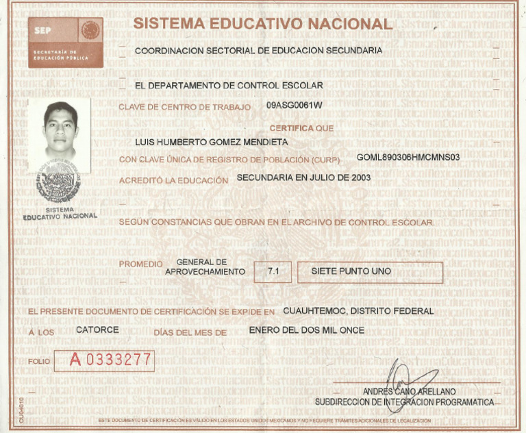 Certificado de Secundaria | PDF