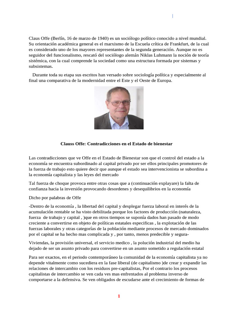 Claus Offe Contradicciones Del Estado de Bienestar | PDF | Capitalismo ...