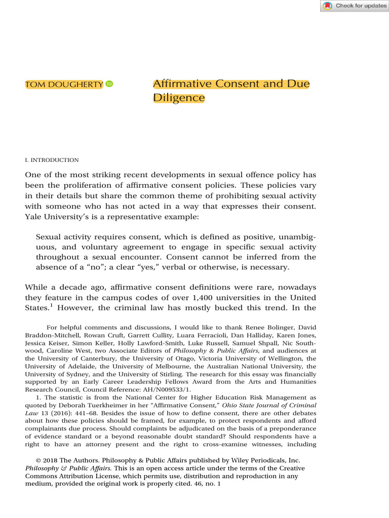 Dougherty - Affirmative Consent and Due Diligence | PDF | Consent | Crimes