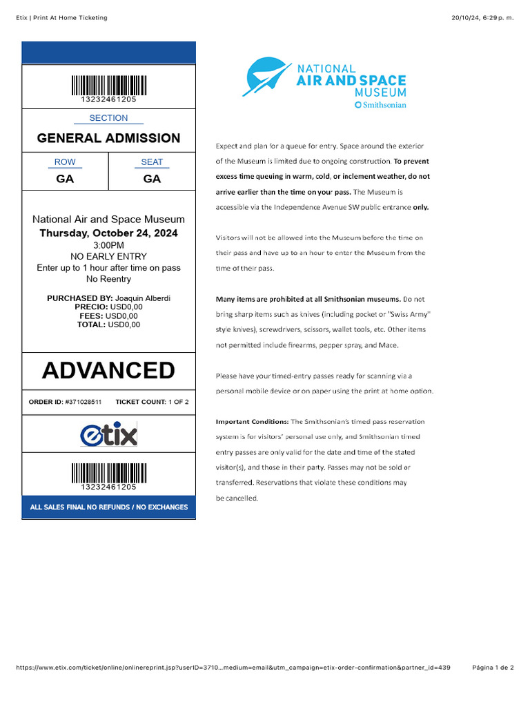 Etix | Print at Home Ticketing | PDF