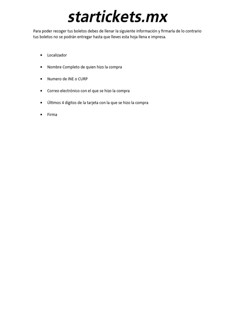 Formulario Startickets Mexicali | PDF