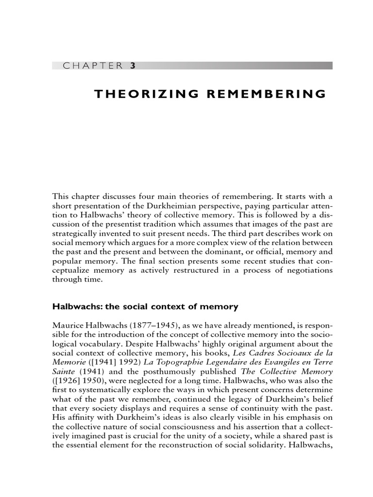 Theories of Social Remembering - (Chapter 3 THEORIZING REMEMBERING) | PDF | Traditions | Émile ...