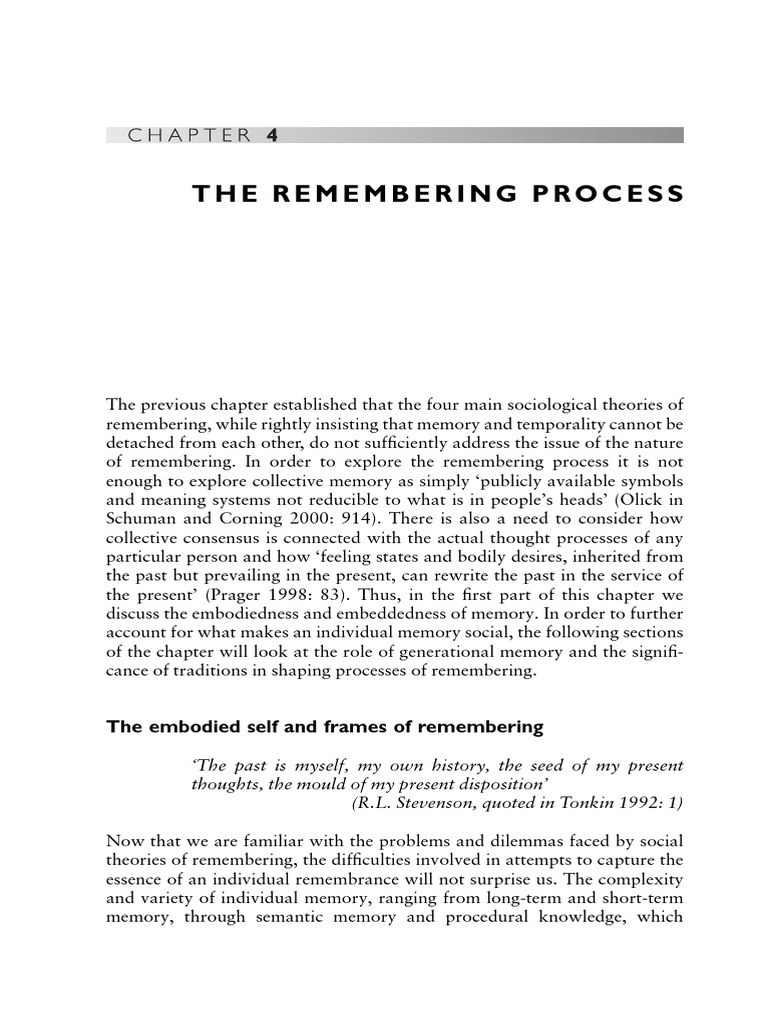 Theories_of_Social_Remembering_----_(Chapter_4_THE_REMEMBERING_PROCESS) | PDF | Memory | Recall ...