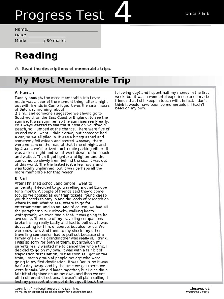 Editable C2 Progress Test 4 | PDF