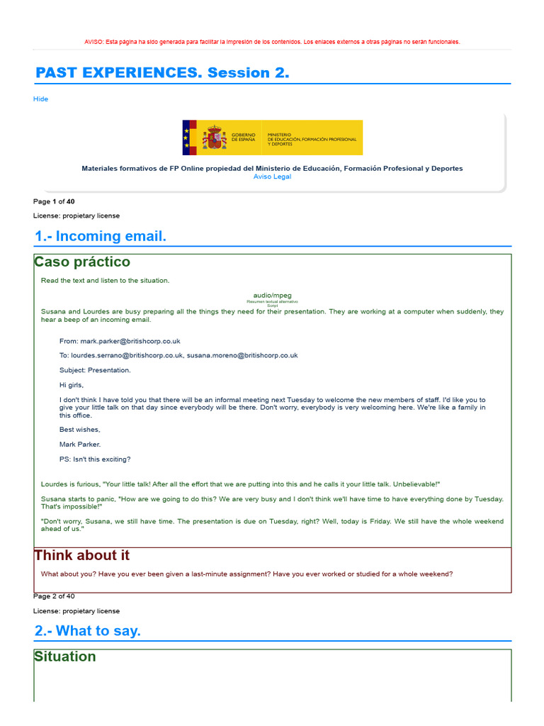 Past Experiences. Session 2 | PDF | Question | Object (Grammar)