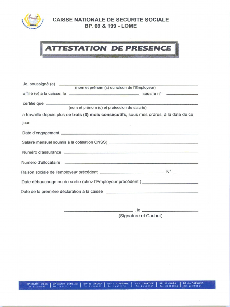 Attestation - de - Presence CNSS | PDF