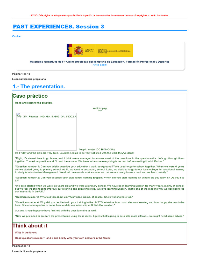 Past Experiences. Session 3 | PDF | Subject (Grammar) | English Language