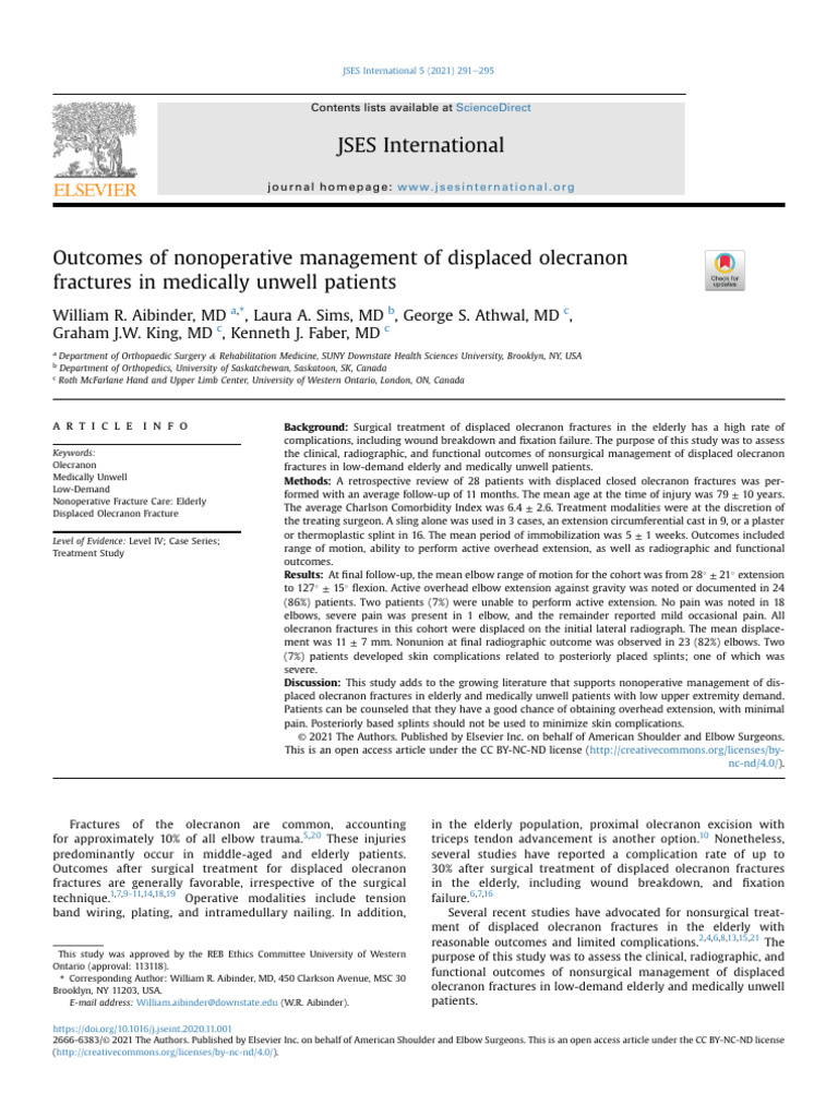JSES Outcomes of Nonoperative Management of Displaced Olecranon ...