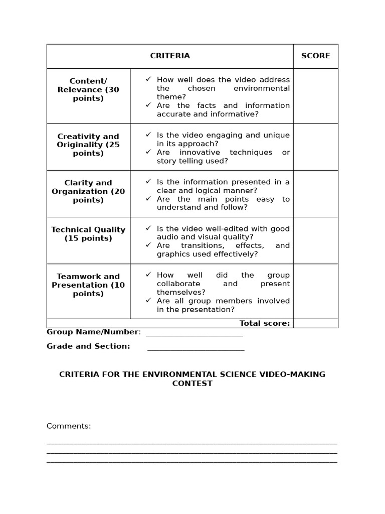 Environmental Video Contest Criteria | PDF