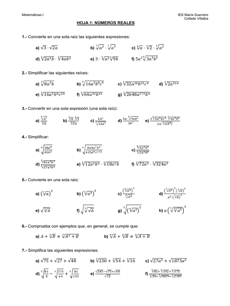 HOJA 01 Números Reales I | PDF | Conceptos matemáticos | Análisis real