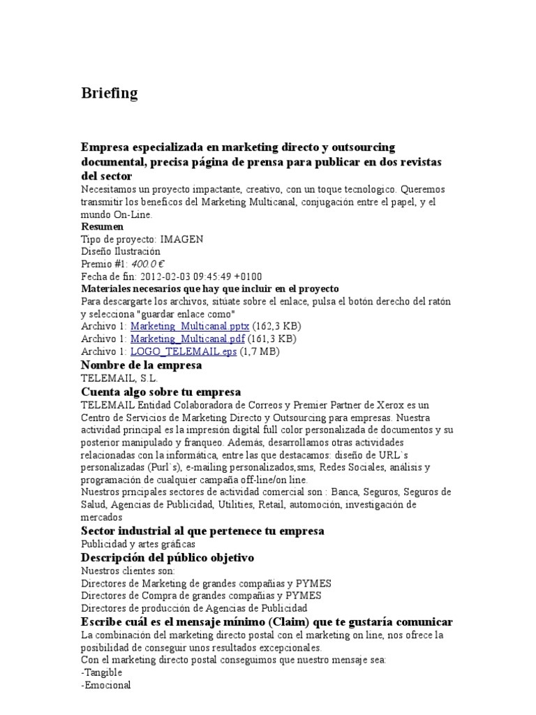 Ejemplo de Briefing | PDF | Publicidad | Marketing