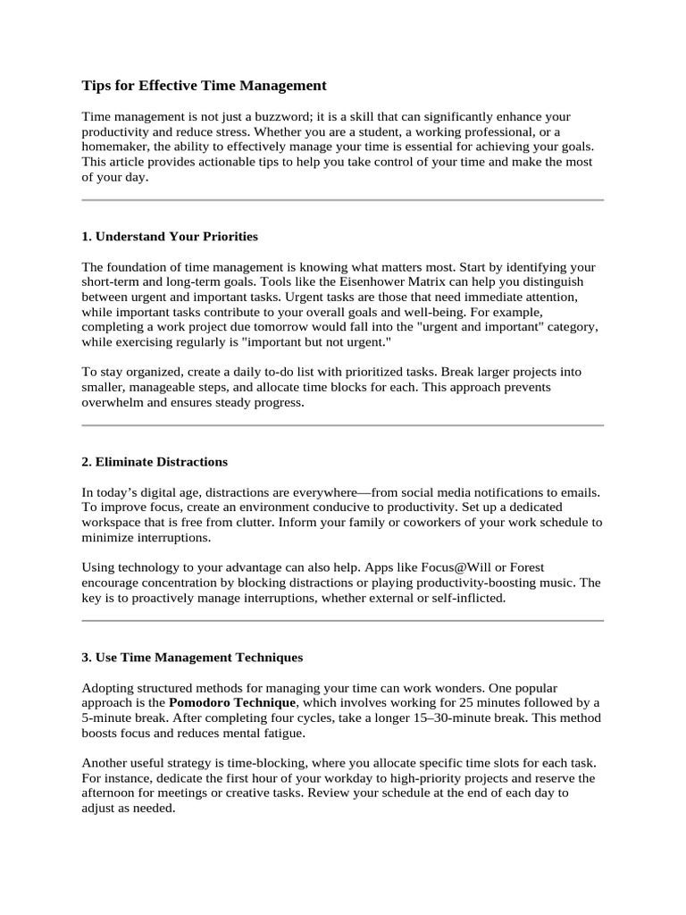 Time Management Tips | PDF | Time Management | Professional Skills