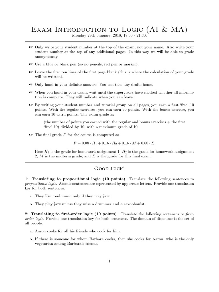 Logic Exam Instructions | PDF | Semantics | Formalism (Deductive)