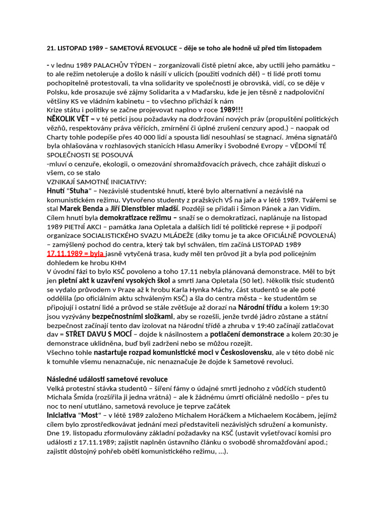Listopad 1989 - Sametová Revoluce | PDF