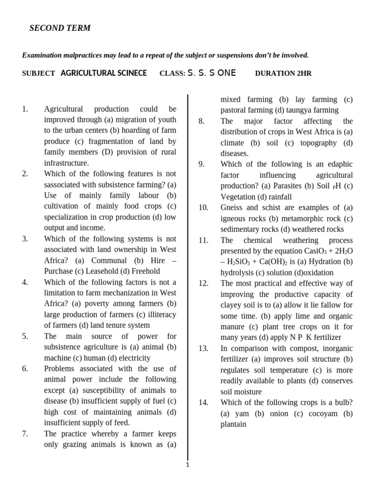 AGRIC SS1 | PDF | Agriculture | Soil
