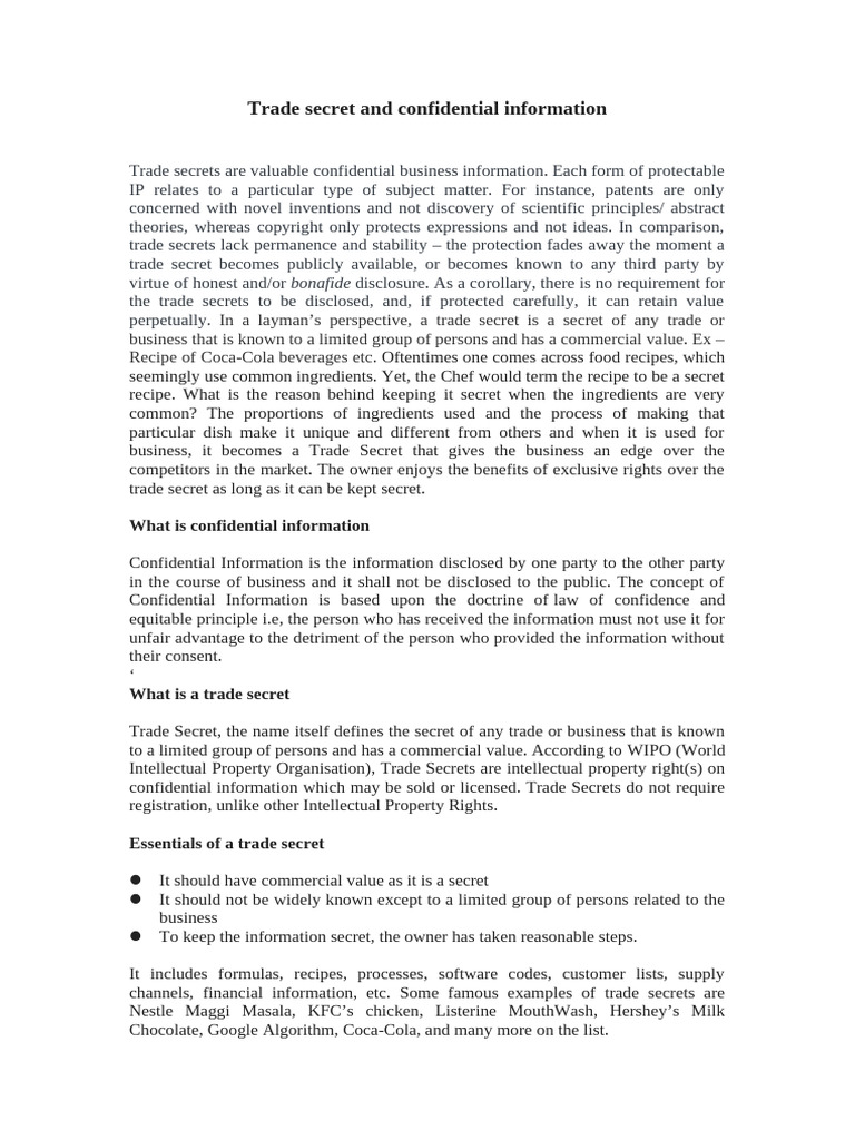 Trade Secrets Protection in India | PDF | Trade Secret | Confidentiality