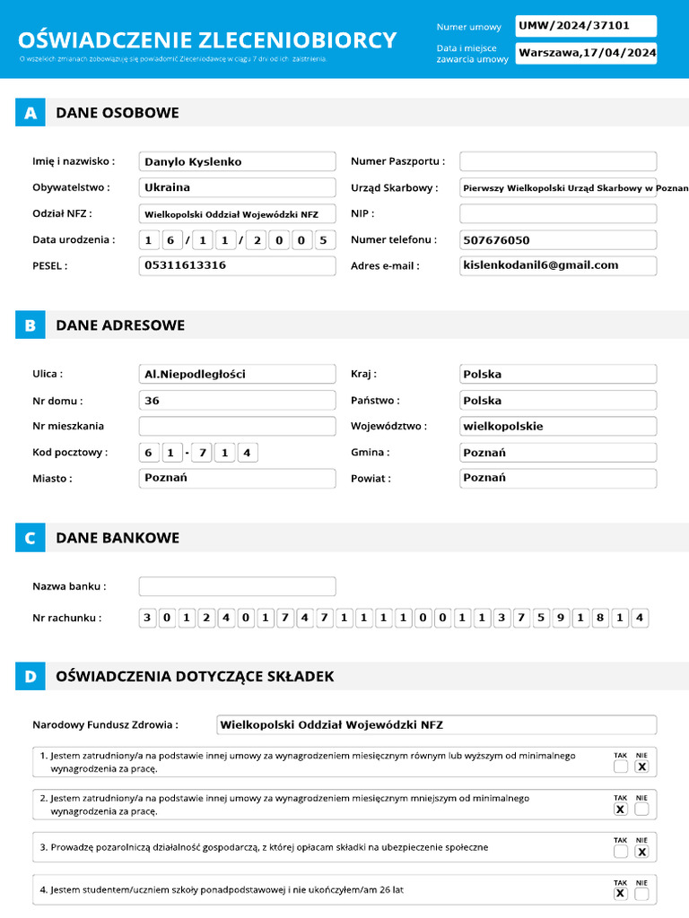 Oswiadczenie Zus | PDF