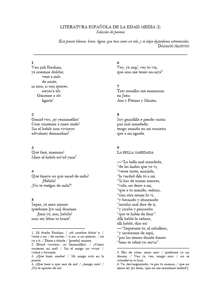 Literatura Española de La Edad Media, 3.º de La ESO. Selección Poemas | PDF