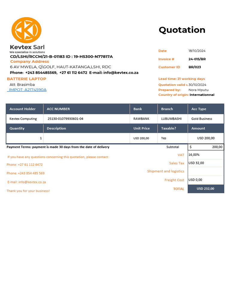 Quotation Batterie Laptop 1 | PDF