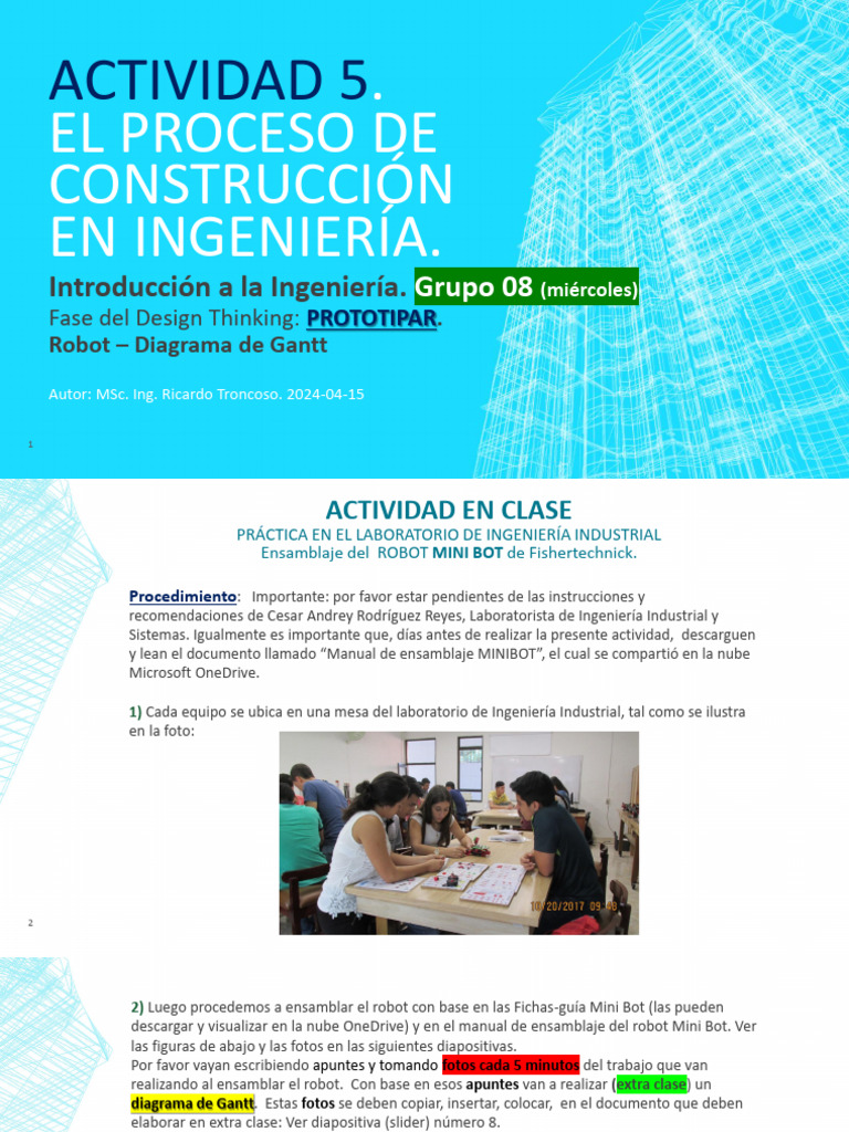 ACTIVIDAD 5 - Fase PROTOTIPAR - Robot - Diagrama de Gantt GRUPO 08 | PDF