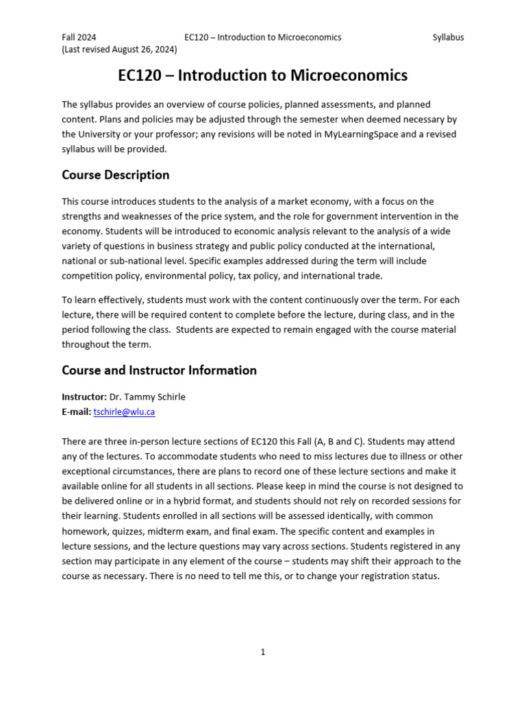 EC120 Course Outline - Fall 2024 | PDF | Lecture | Intellectual Property