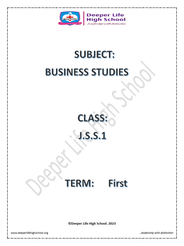 JSS1 Business Studies First Term Notes | PDF | Commerce | Business