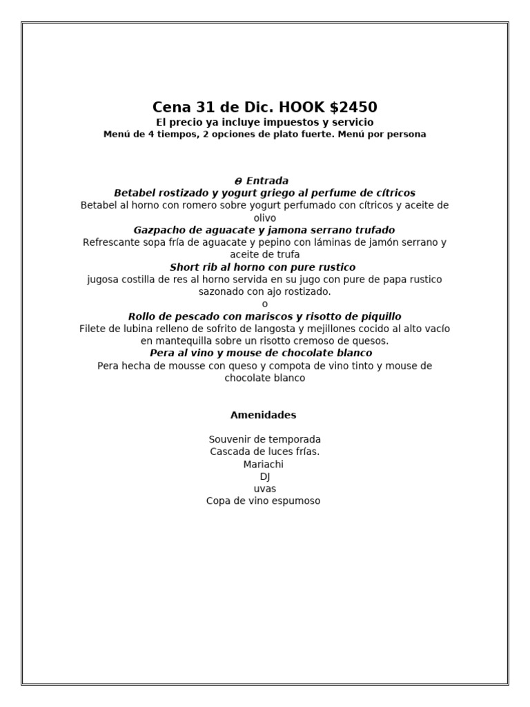 Cena 31 Hook 2024 | PDF