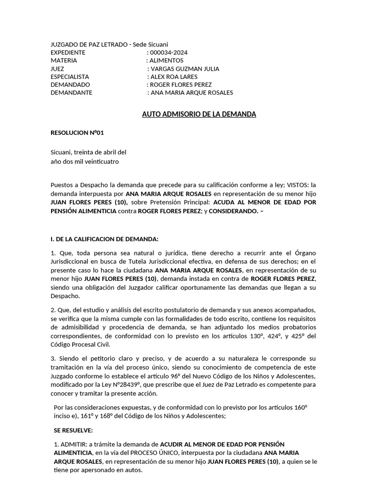 Auto Admisorio | PDF