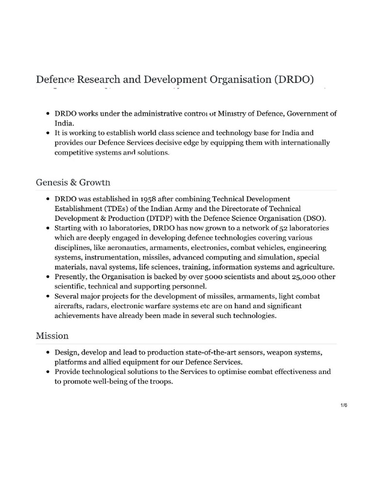 Defence Research and Development Organisation Drdo | PDF