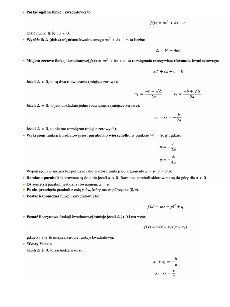 Kwadratowa Wzory | PDF